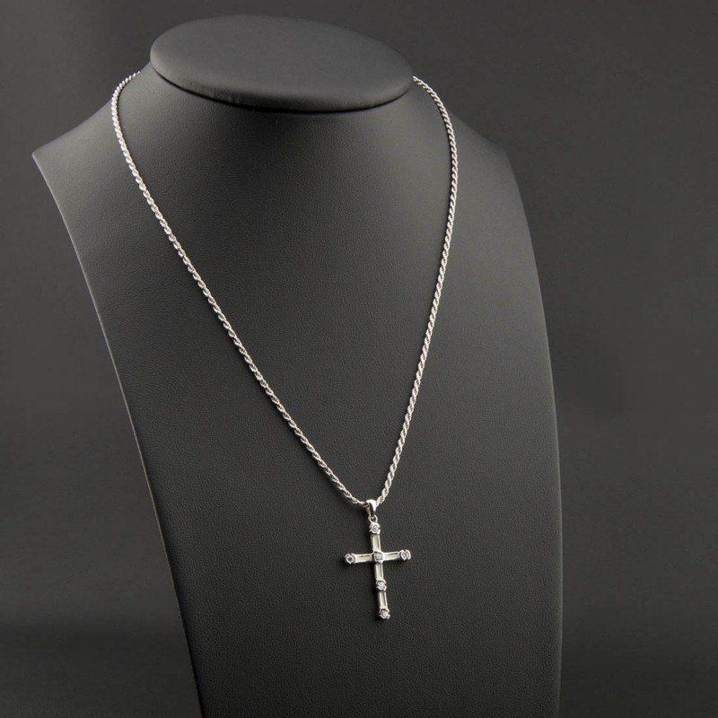 Segmented cross pendant necklace in Sterling silver 925 with zircons CAR533